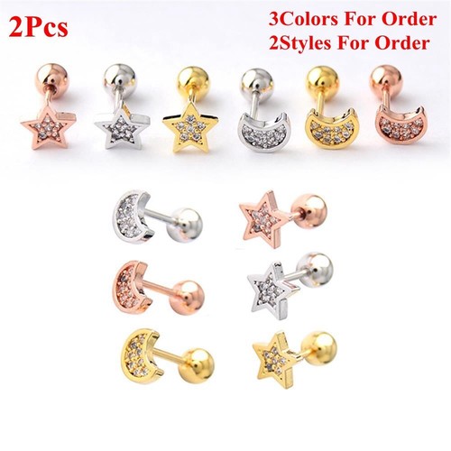 Barbell Bar Labrets Lip Ear Studs Star Shape Cartilage Helix Tragus ...
