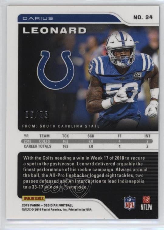 2019 Panini Obsidian Electric Etch Green /25 Shaquille Leonard Darius ...