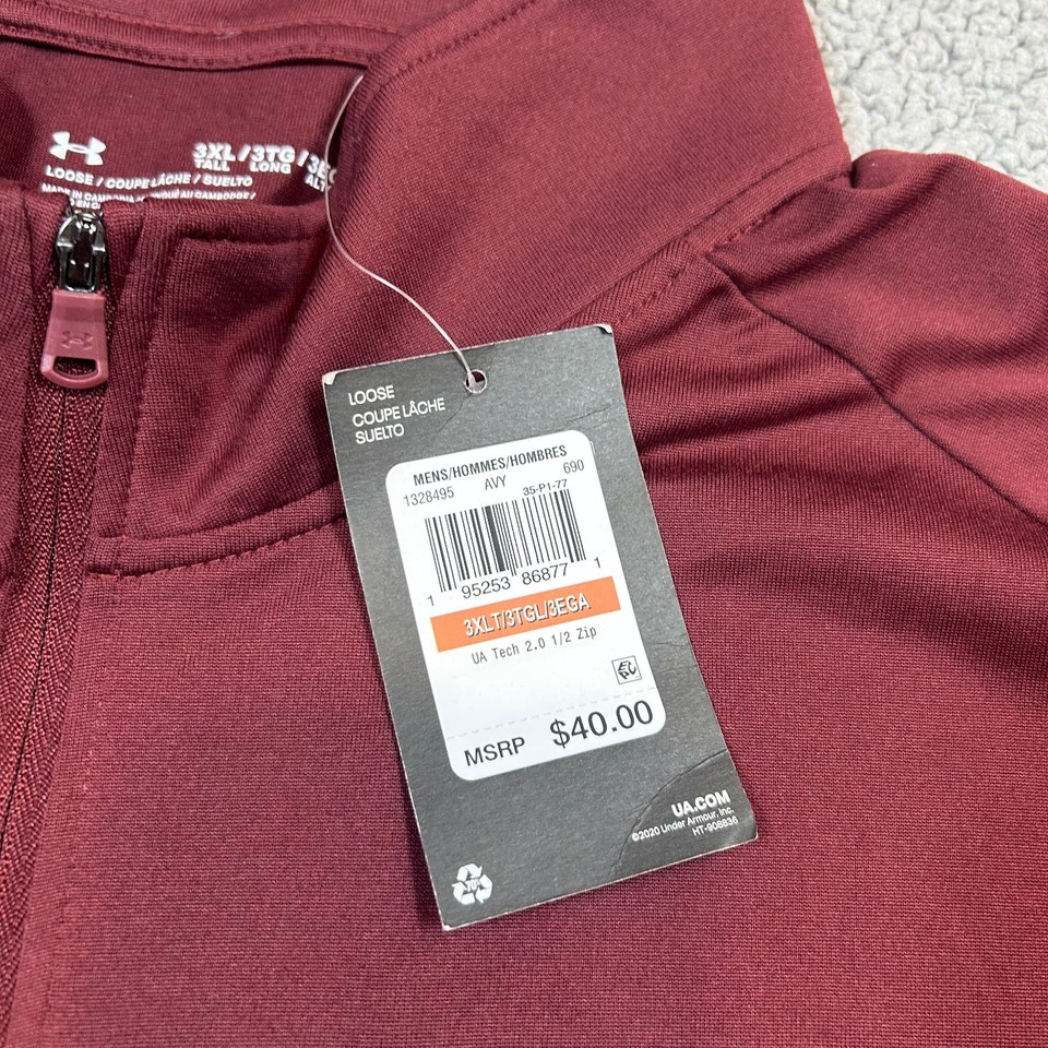 NWT Under Armour Men's Maroon 3XLT Tech 2.0 1/2 Zip Loose Fit Pullover ...