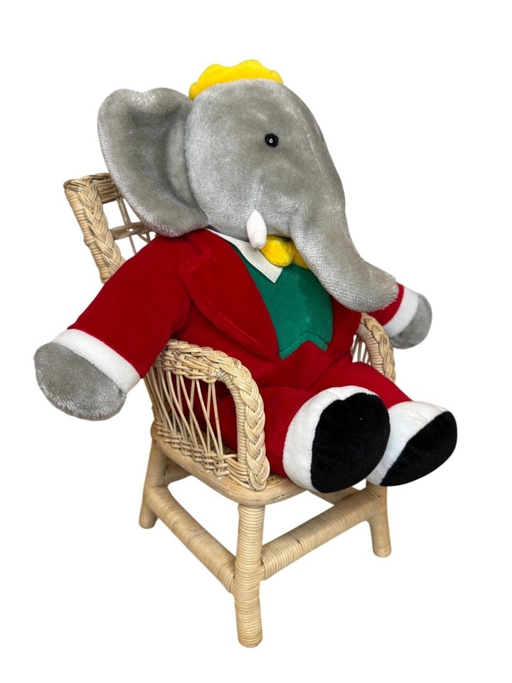 Vintage Babar Elephant Plush In Red Suit & Crown - 14" Stuffed Animal ...