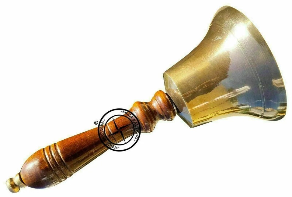 Large & Heavy Solid Brass Hand Bell School Bell Call Service Bell with ...