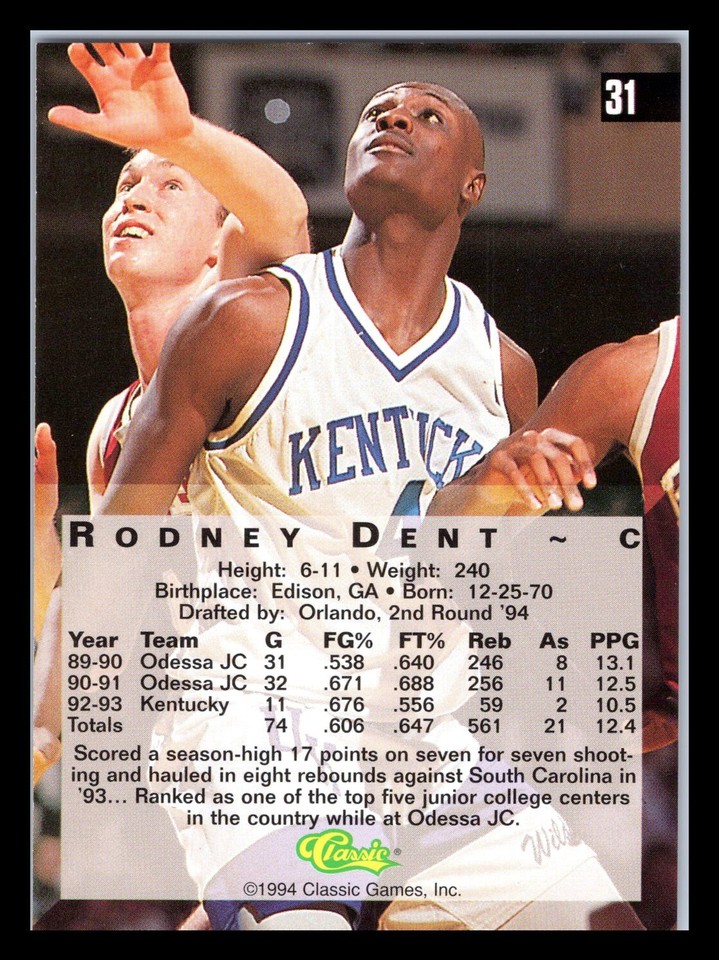 1994 Classic Four Sport #31 Rodney Dent | eBay