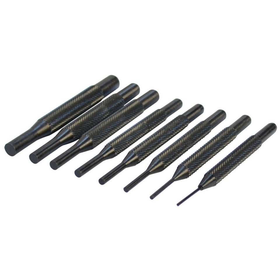 8 Pc Steel Drive Pin Punch Set 4'' Long Knurled Body Punches Tool Set ...