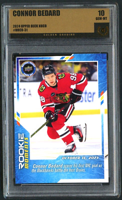 Connor Bedard Rookie Card 2024 Upper Deck First Goal Graded 10 Gem Mint ...