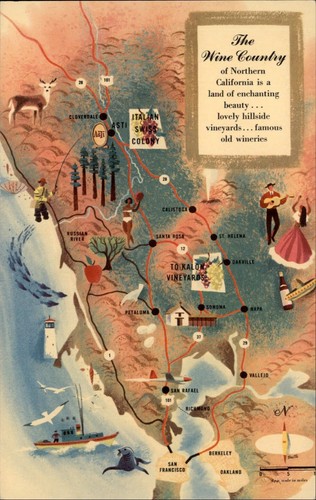 Asti California pictorial Map Northern Wine Country Swiss Colony Wines ...