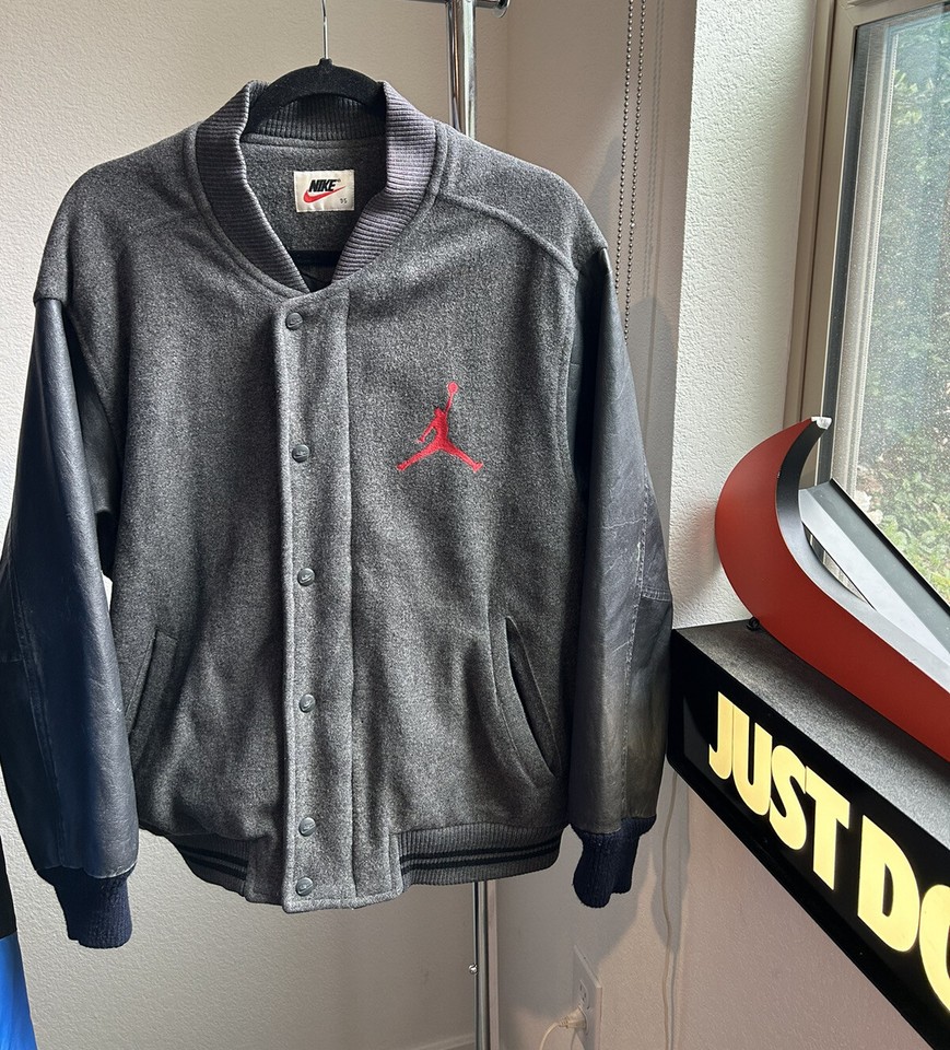 VTG 1990's Nike Air Jordan Bomber Jacket Varsity Asia Coat Leather Wool ...