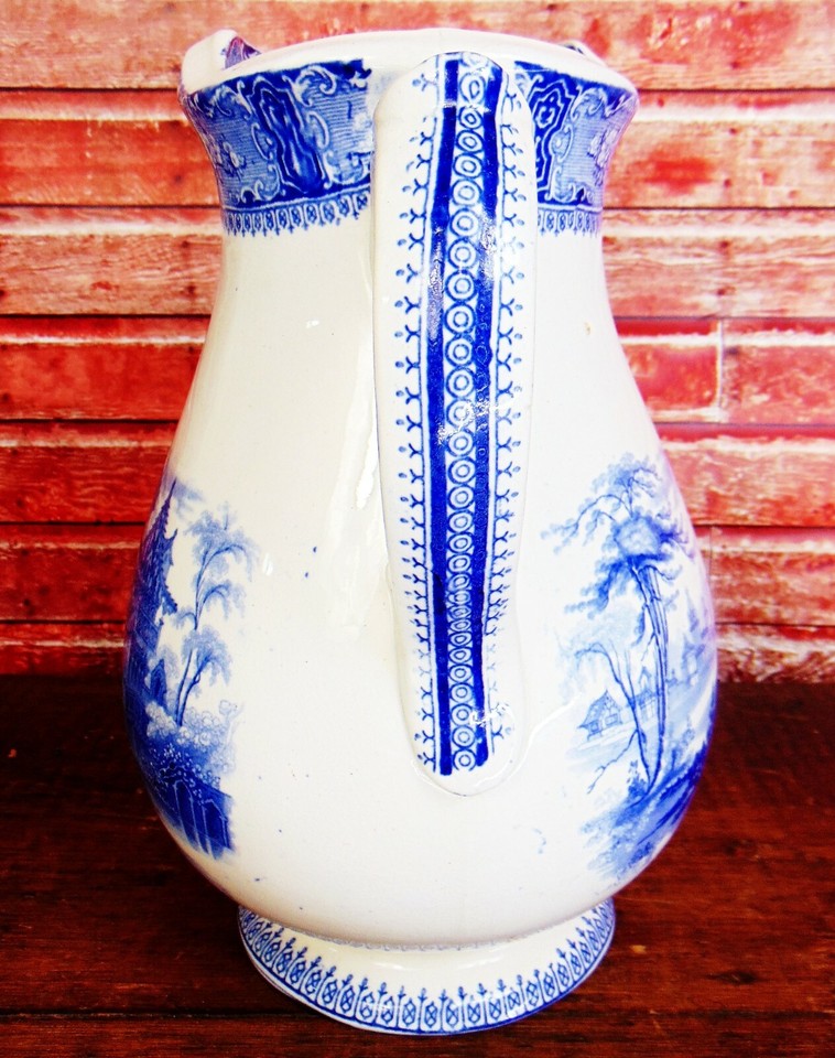 ANTIQUE Staffordshire Blue Transferware Ironstone 10.5"Pitcher Jug ...