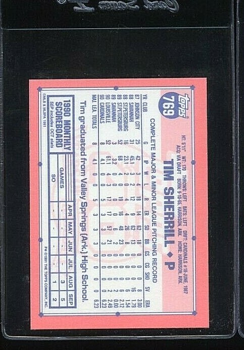 1991 TOPPS TIFFANY #769 TIM SHERRILL ROOKIE RC ST LOUIS CARDINALS | eBay