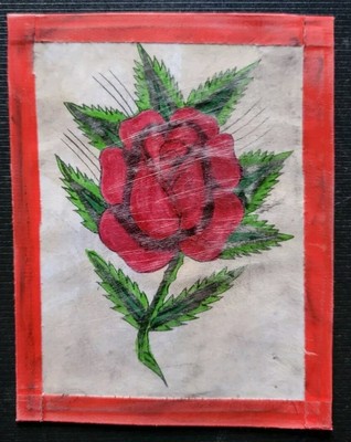 vintage unknown grimm? red rose production +color tattoo flash +lam 5x6 ...