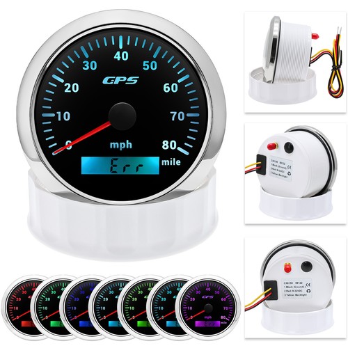 85mm Boat Car GPS Speedometer 0-80 MPH Odometer Gauge 7 Colors LED ...