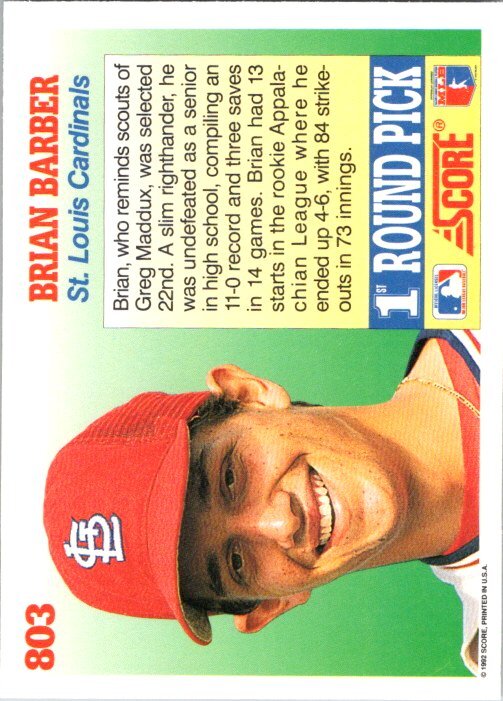1992 Score - 1st Round Pick #803 Brian Barber | eBay