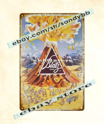 1982 Beer Volcano G. metal tin sign shop room wall art drink alcohol ...
