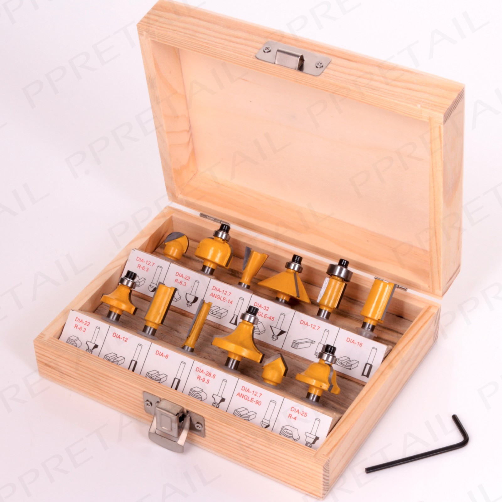 QUALITY 12Pc ROUTER BIT SET Wooden Box Woodworking Rotary Tool Wood 1/4 ...