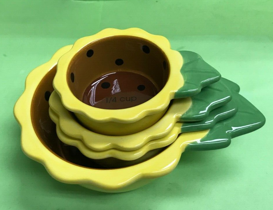 GANZ Sunflower 4 pc. Measuring Cup Set Ceramic green yellow brown ...