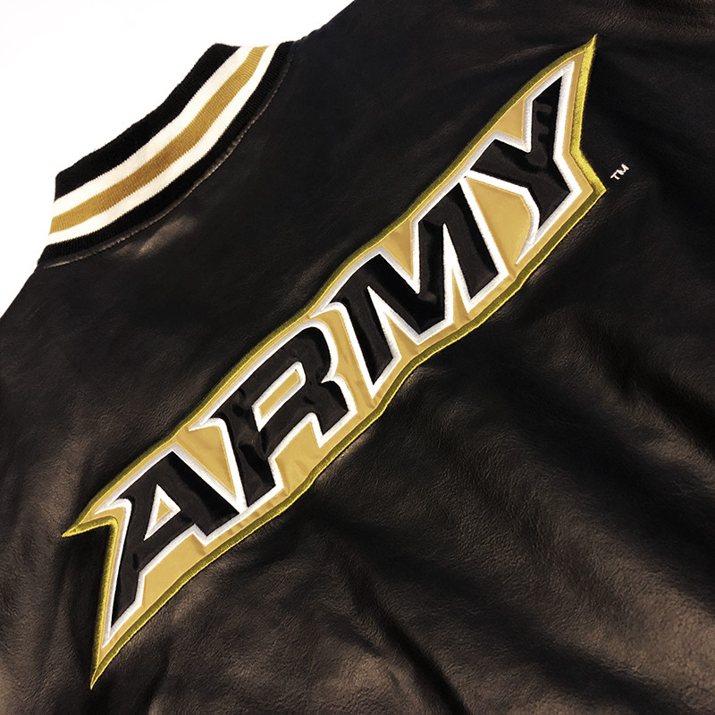 Men's Varsity Jacket Football Leather Coat Army Black… - Gem