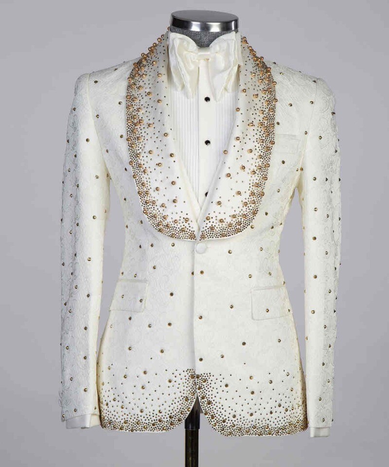 Men's Diamond Studded Beads Coat Shawl Lapel Jacket Groom Wedding ...