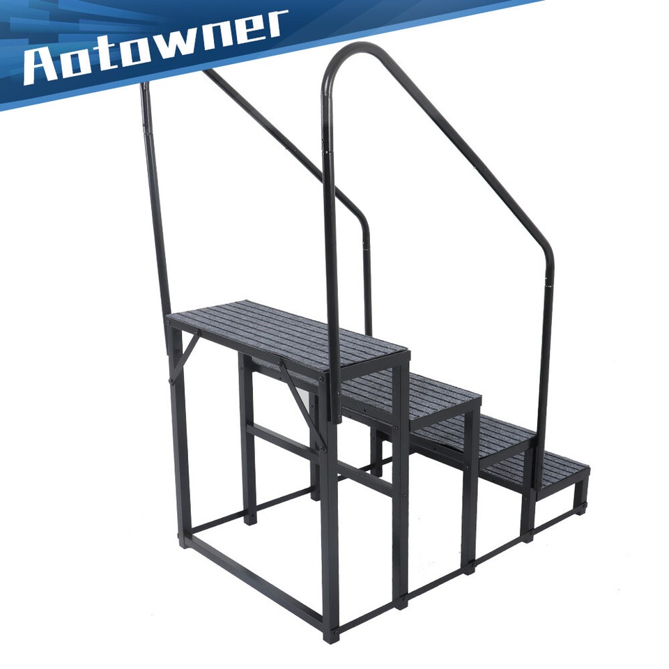 RV Steps Outdoor 4 Steps with 2 Handrails w/ Step Mat 660 lbs Load ...