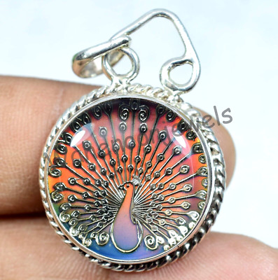 925 Sterling Silver Peacock Stunning color Change Beautiful Pendant See ...