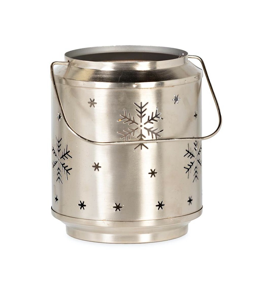 NEW Indoor Outdoor Garden Walkway Table Snowflake Lantern Silver Metal ...