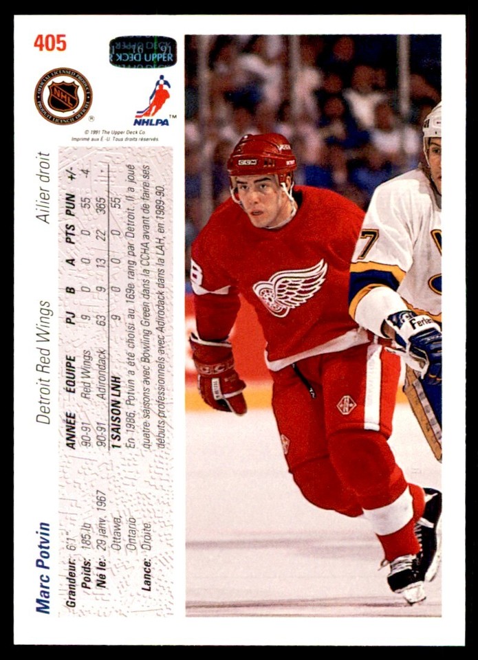 1991-92 Upper Deck Marc Potvin Rookie Detroit Red Wings #405 | eBay