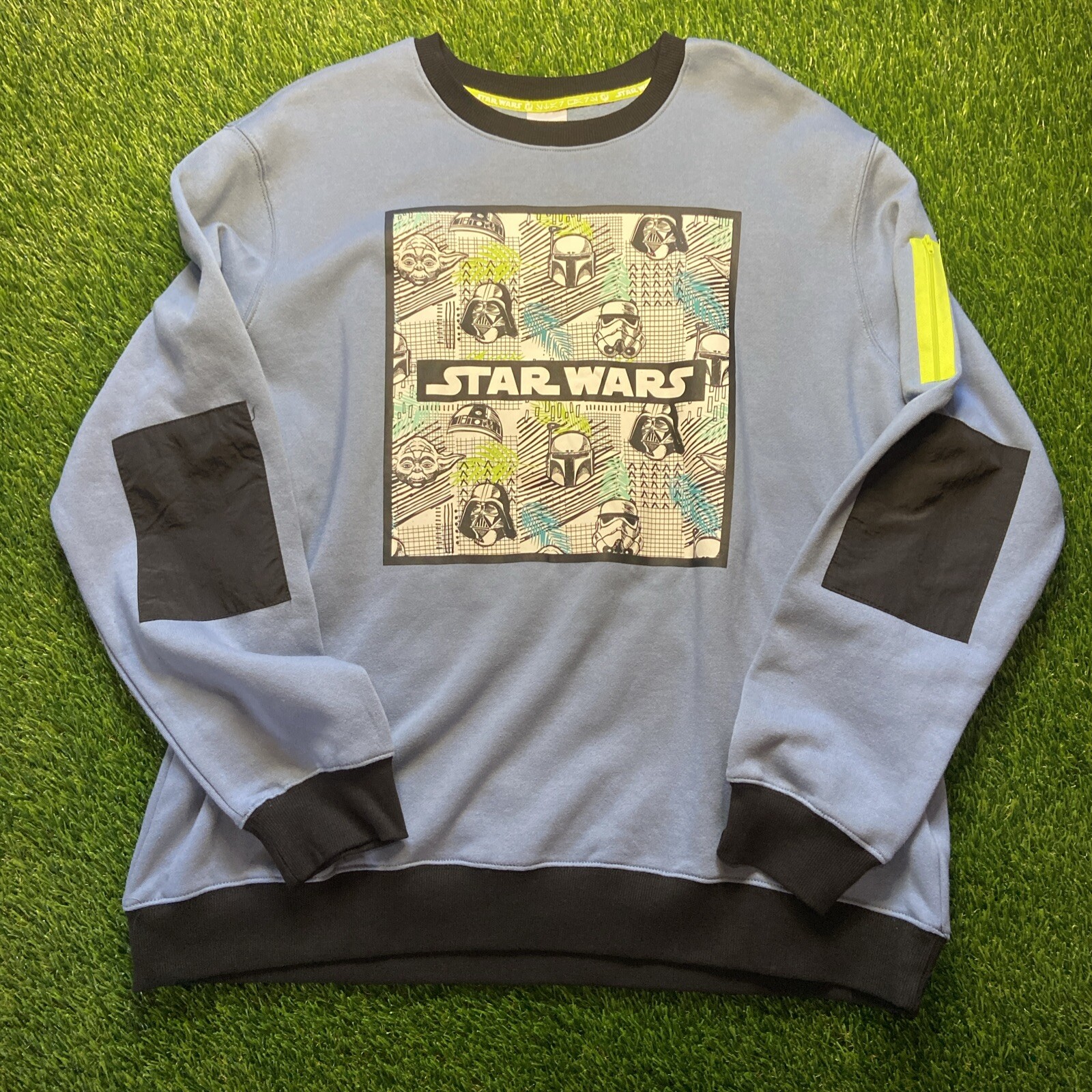 NEW Star Wars Sweater Adult XL Blue Darth Vader Boba Fett Disney Parks ...