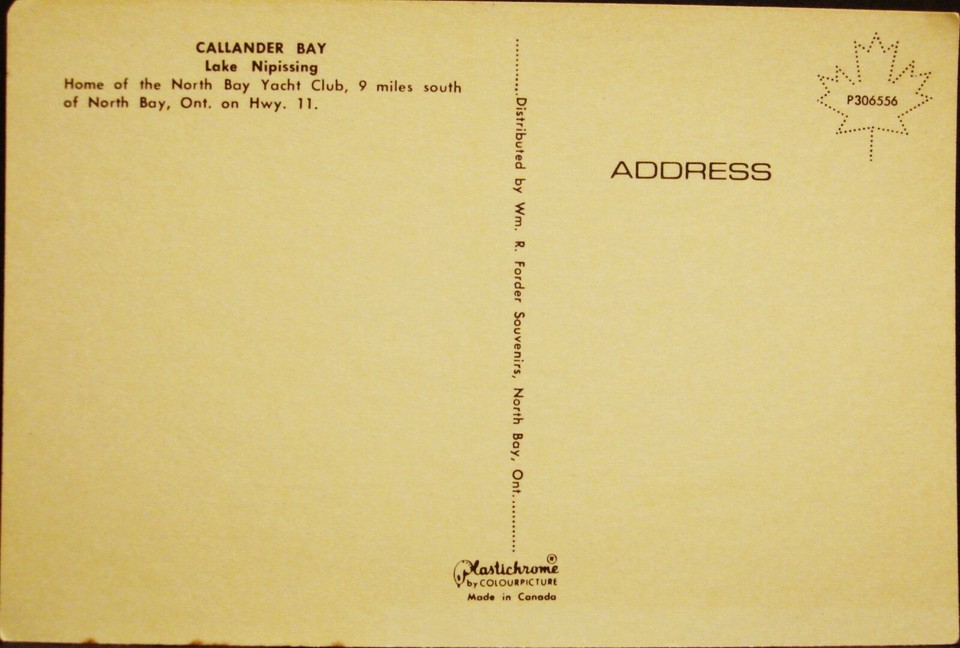 CALLANDER - VIEW FROM THER LOOKOUT - ONTARIO CANADA - SAILBOAT- VINTAGE ...