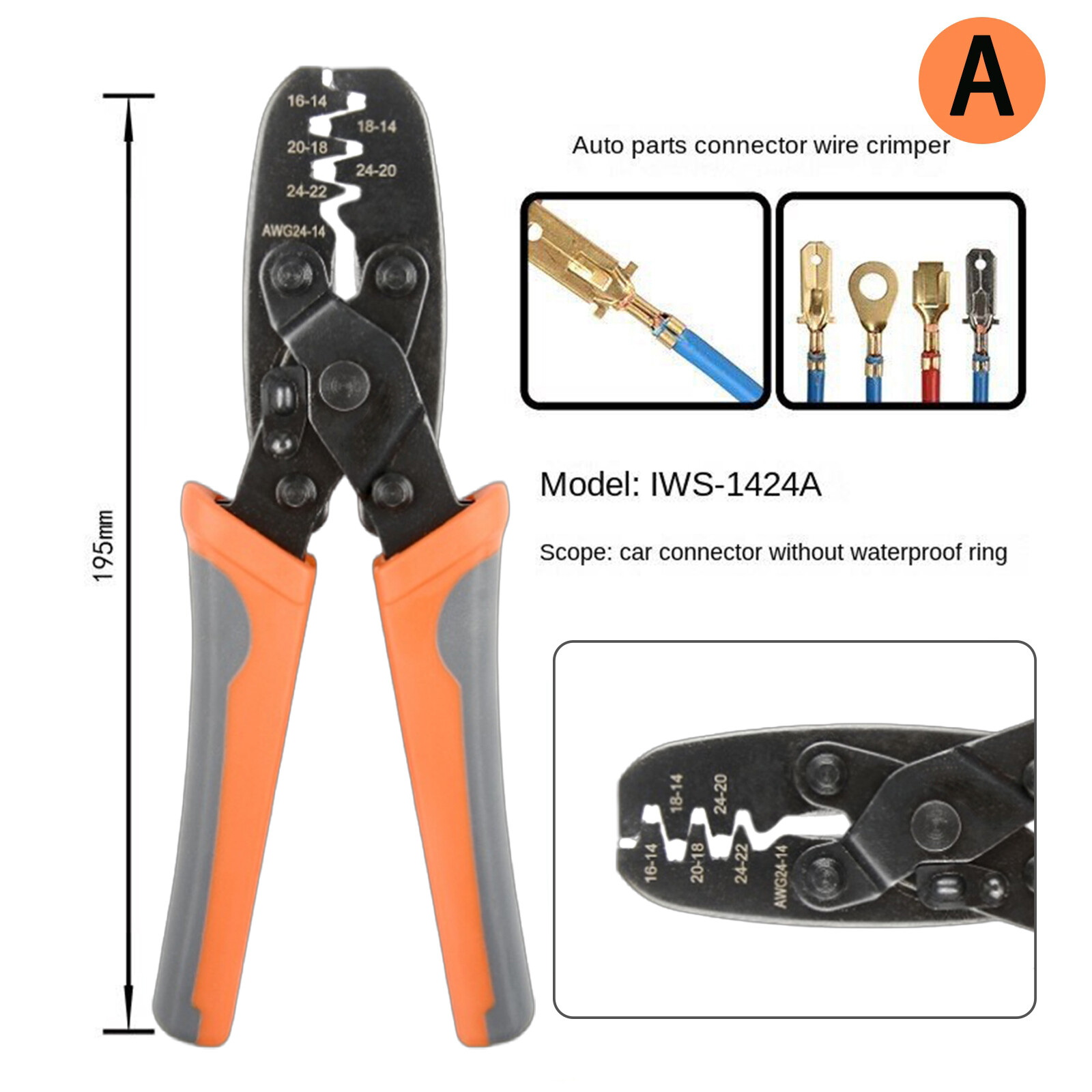 IWS-1424/IWC-1424A/B Non Insulated Open Barrel Terminal Crimp Tool Wire ...