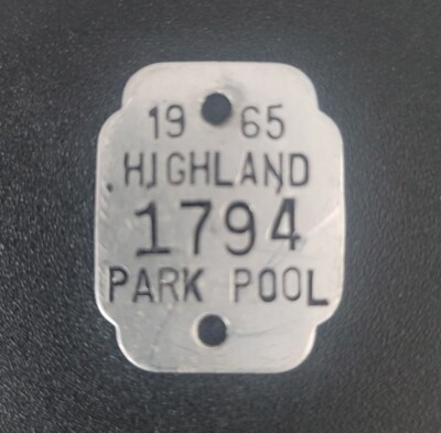 1965 Highland Park TX Pool Tag High School? or City Pool? Dallas Texas ...