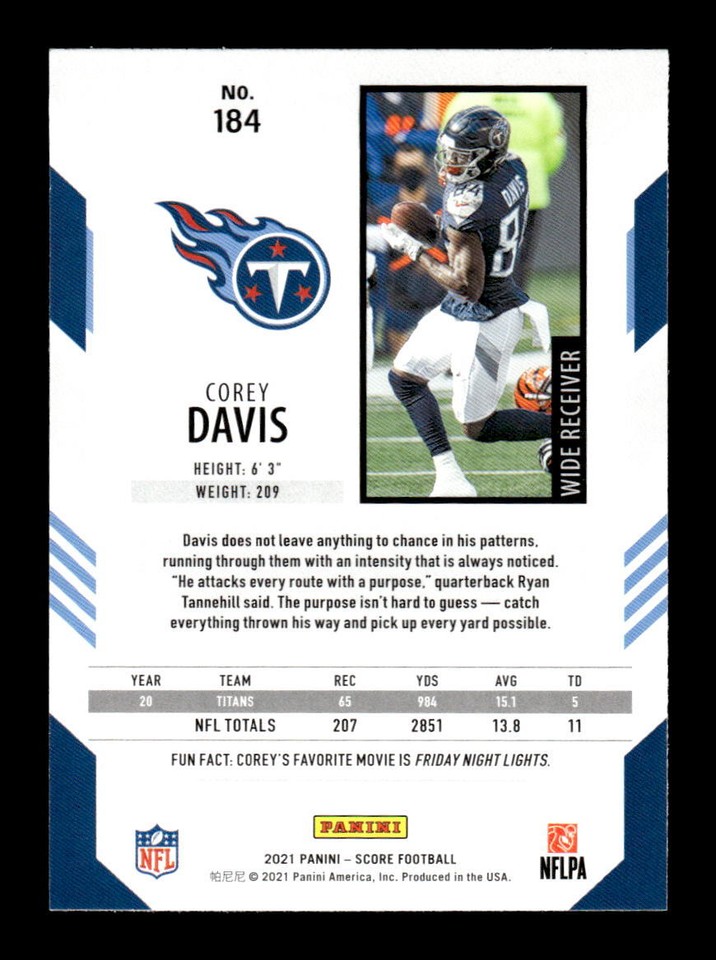2021 Score Corey Davis Gold #184 | eBay