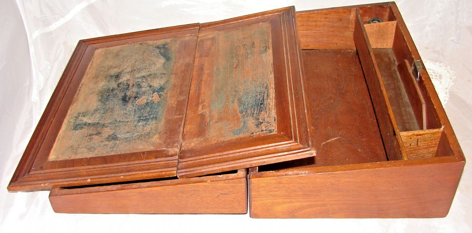 ANTIQUE SLANT TOP TRAVEL WRITING LAP DESK CAMPAIGN BOX with INKWELL | eBay