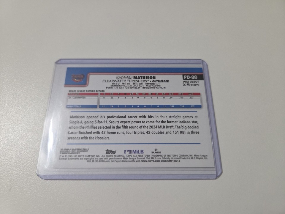 2025 Topps Pro Debut - Carter Mathison #PD-88 Autographs (AU, RC) | eBay