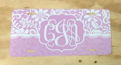 Monogram License plate pink floral lace monogram car tag personalized ...