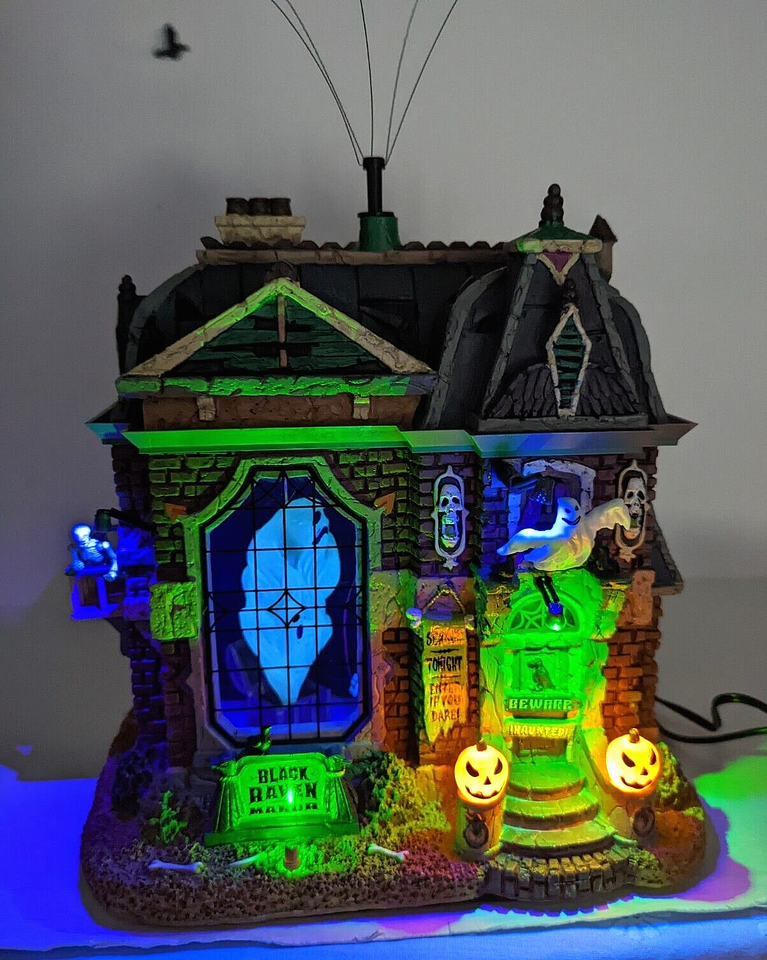 Lemax Spooky Town Black Raven Manor Animated Light Sound Ghost ...