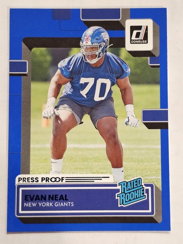Evan Neal 2022 Panini Donruss Rated Rookie Press Proof Blue #398 Giants ...