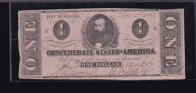 US 1862 $1 CSA T-55 Confederate State Bank Note VF (207) | eBay