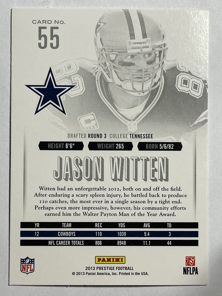 JASON WITTEN Dallas Cowboys, Raiders 2013 Panini Prestige Football Card ...