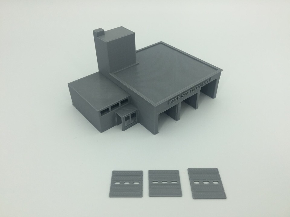 New! Fire Station FIREHOUSE 3 Open Bays - Z Scale 1:220 Improved CUSTOM ...