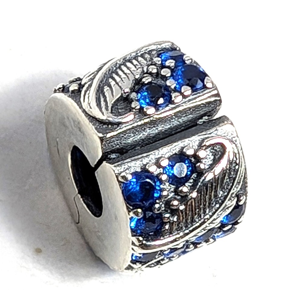Authentic Pandora Charm, Curved Feather Clip, Blue Crystals, #792552C01 ...