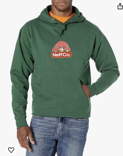 Neff Co Red & White Magic Mushrooms Graphic Print Green Hoodie Men's ...
