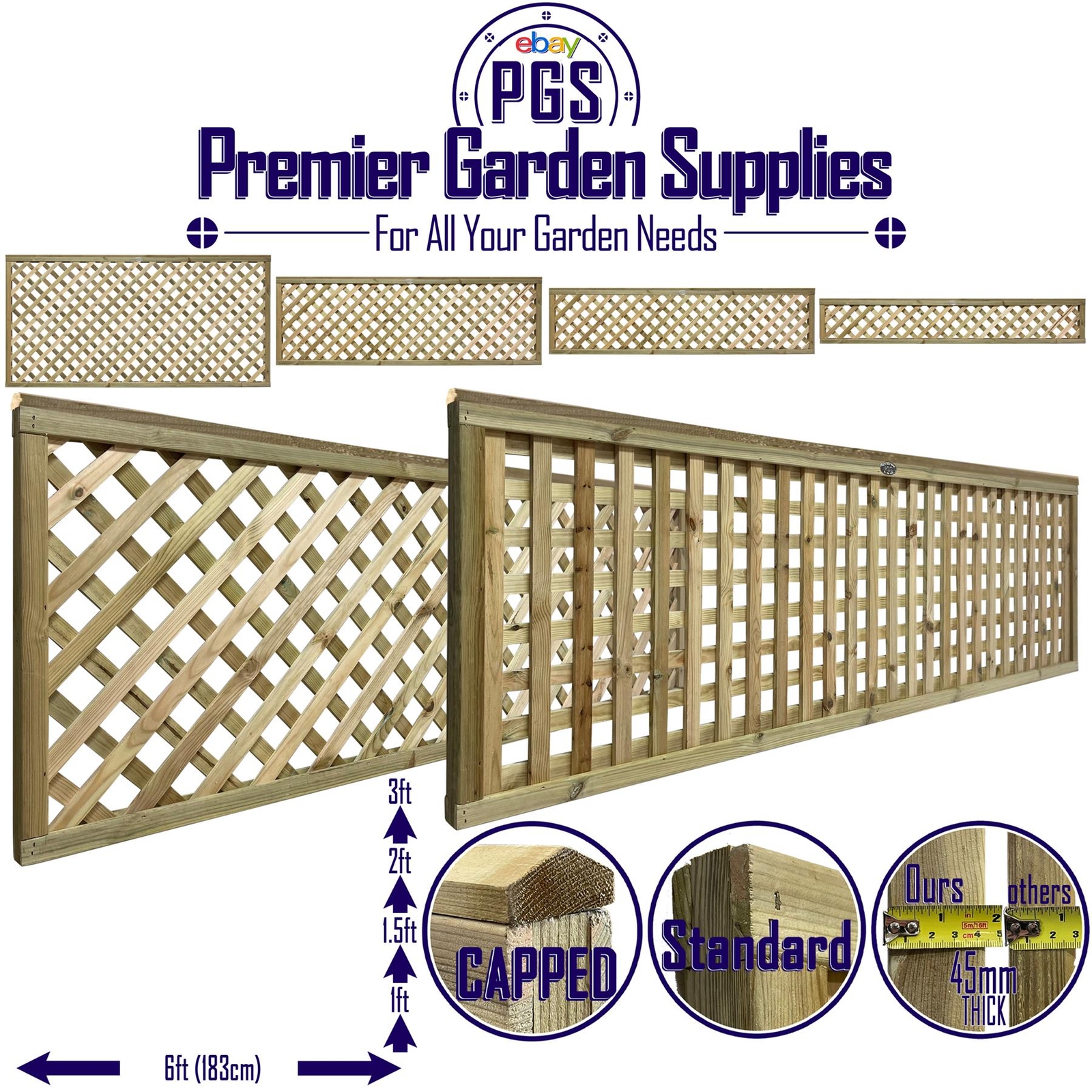 Urban Trellis Diamond / Square 6ft x 1ft|1.5ft|2ft|3ft 45mm Thick ...