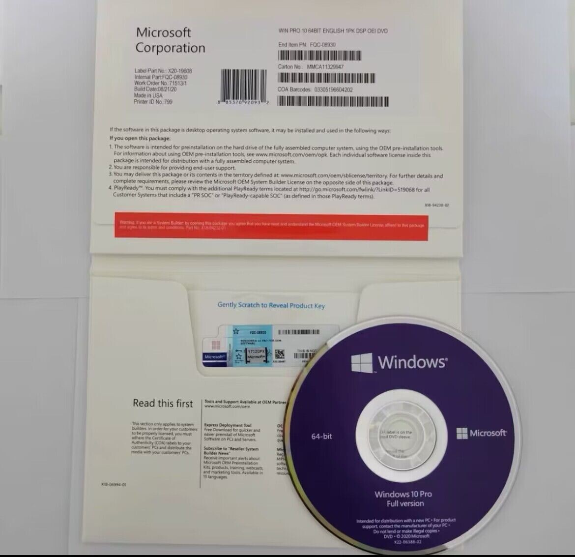 Microsoft Windows 10 Pro - FQC-08930 (64-bit, OEM DVD) for sale online ...