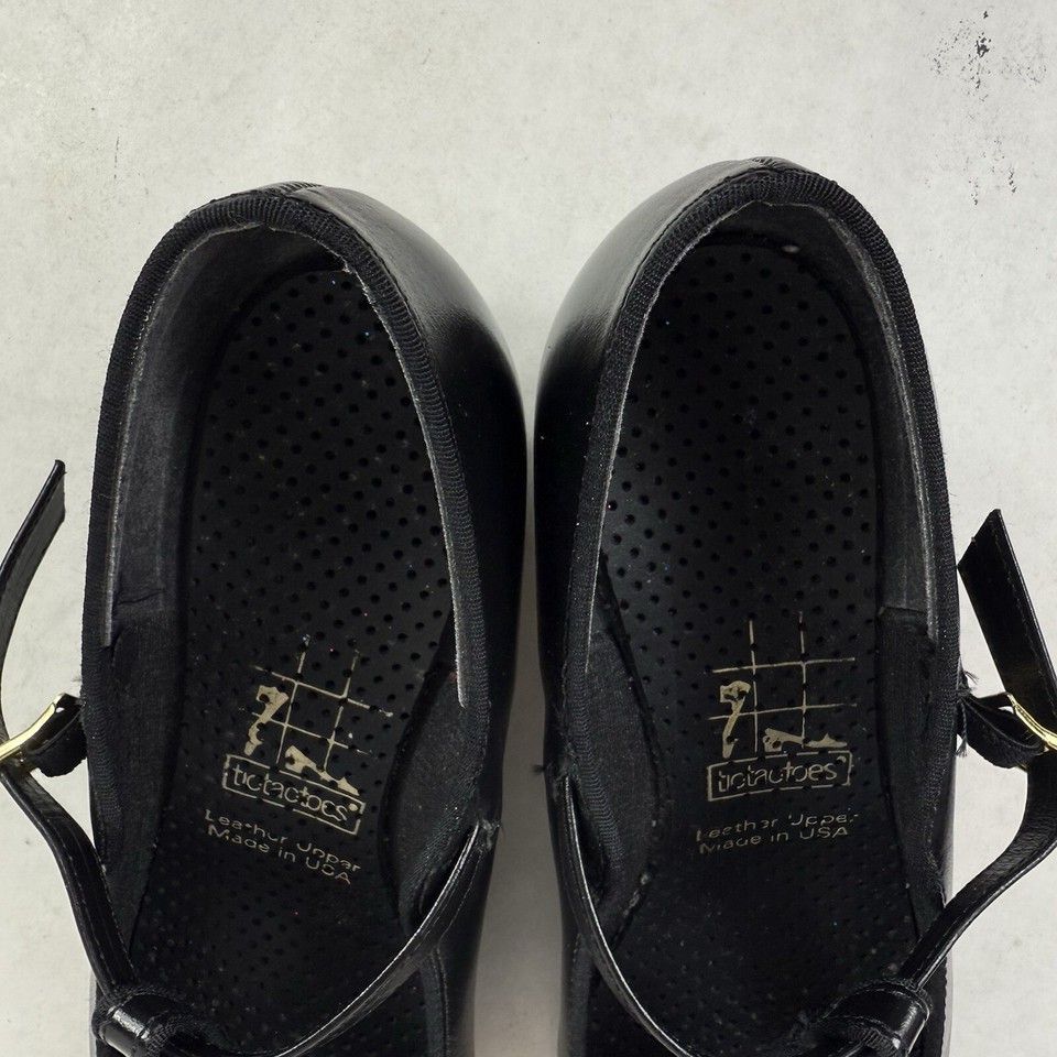 Tic Tac Toes Womens Black Leather Almond Toe Swing T Strap Dance Shoes ...