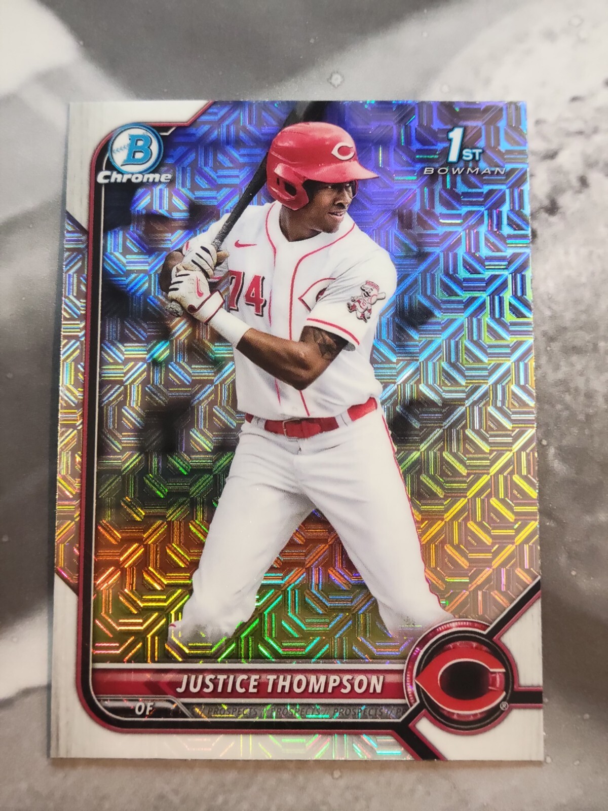 2022 Bowman Chrome Justice Thompson 1st Mega Box Refractor #BCP-59 Reds ...