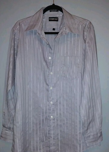 VTG Botany 500 Mens Sz 16 (34/35) Gray Silver Stripe Button Up Long ...