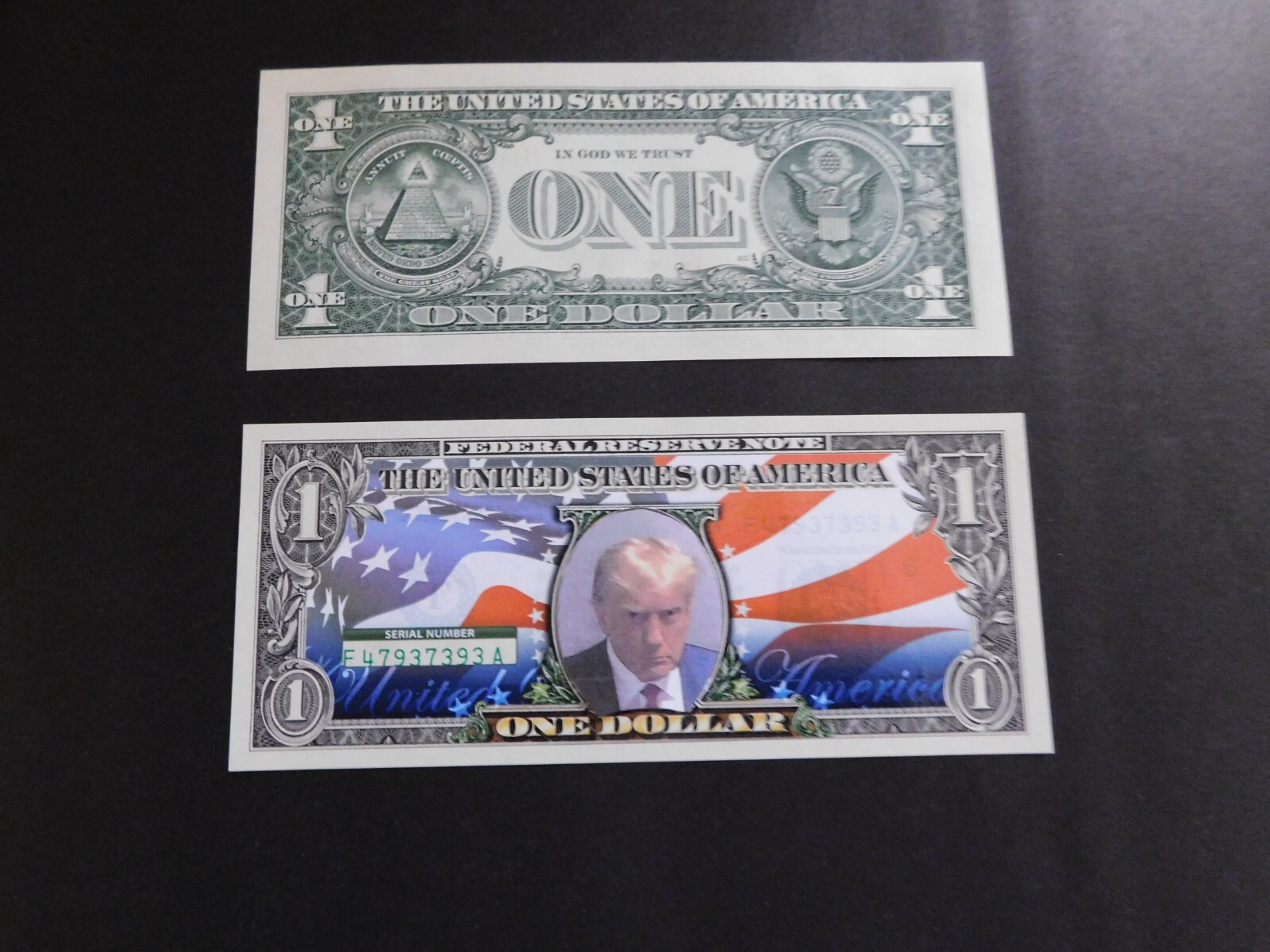 Donald J. Trump mug shot PHOTO COPY U.S. $1 Dollar bill colorized ...