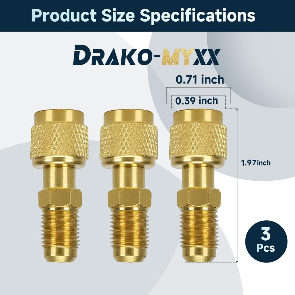 3Pcs A2L R-32 R-454B Adapter,1/4" Left-Hand Female to 1/4" Right-Hand ...