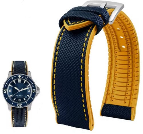 24mm Premium Rubber Strap For Breitling Superocean -Blue &Yellow/Silver ...