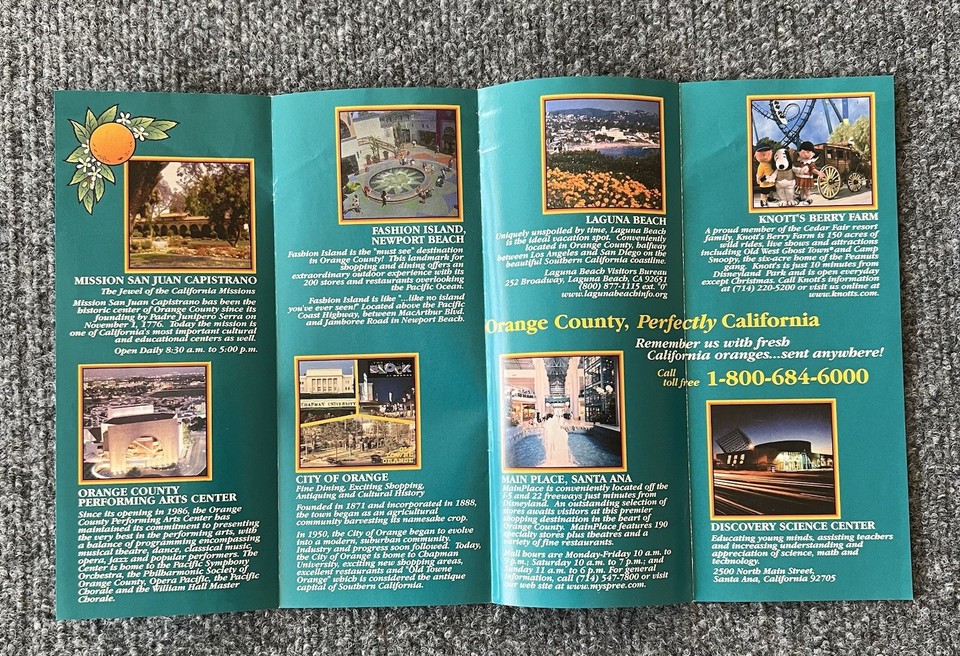 Orange County California VTG Tri-Fold Brochure Tourist Travel Souvenir ...