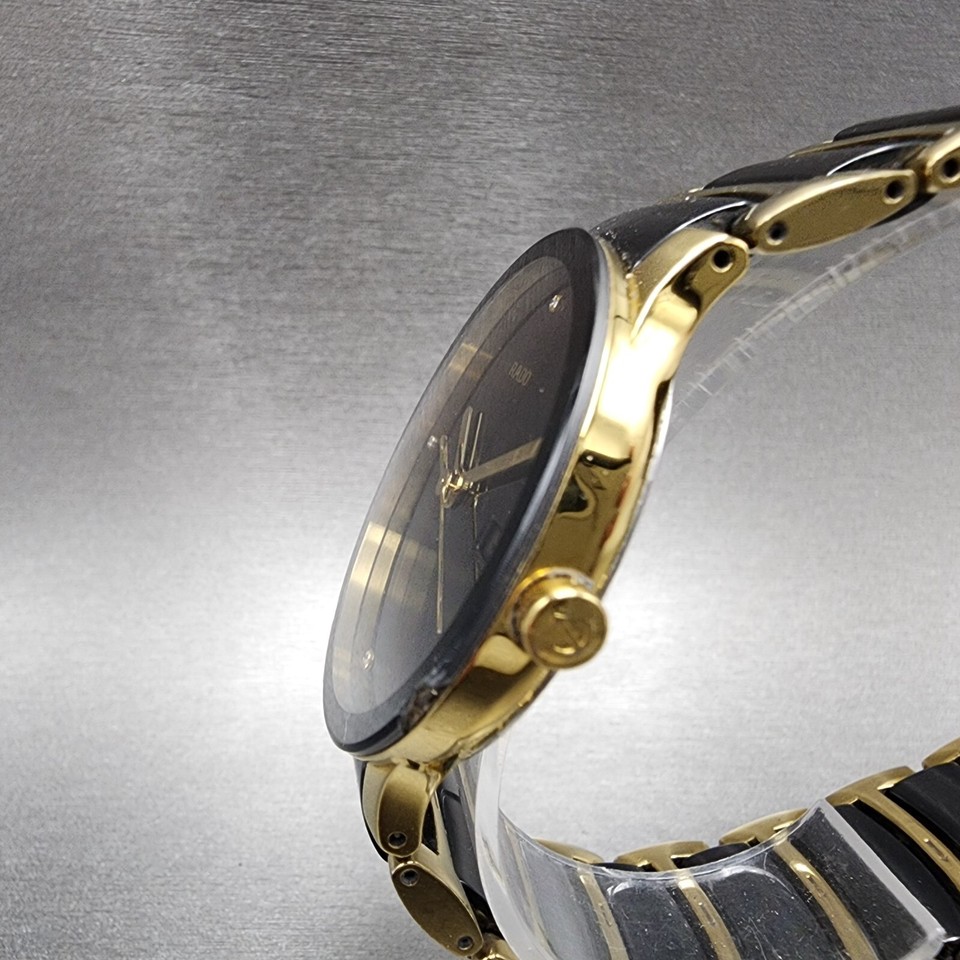 Rado Centrix Jubile Watch Men 38mm Black Dial Gold Black Date Diamonds ...