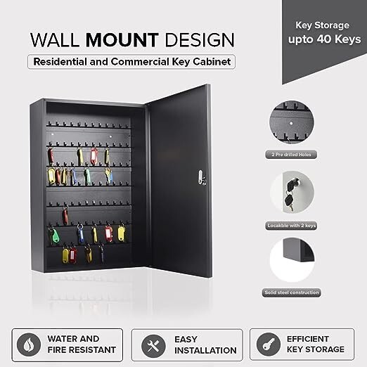 Key Cabinet Wall Mounted Black Key Storage up to 98 Keys Easy to Use ...